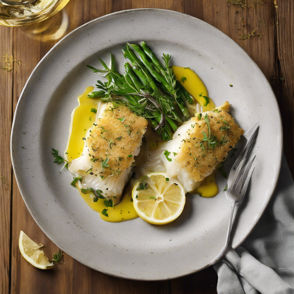 Baked Cod with Herbed Crust and Lemon Butter Sauce