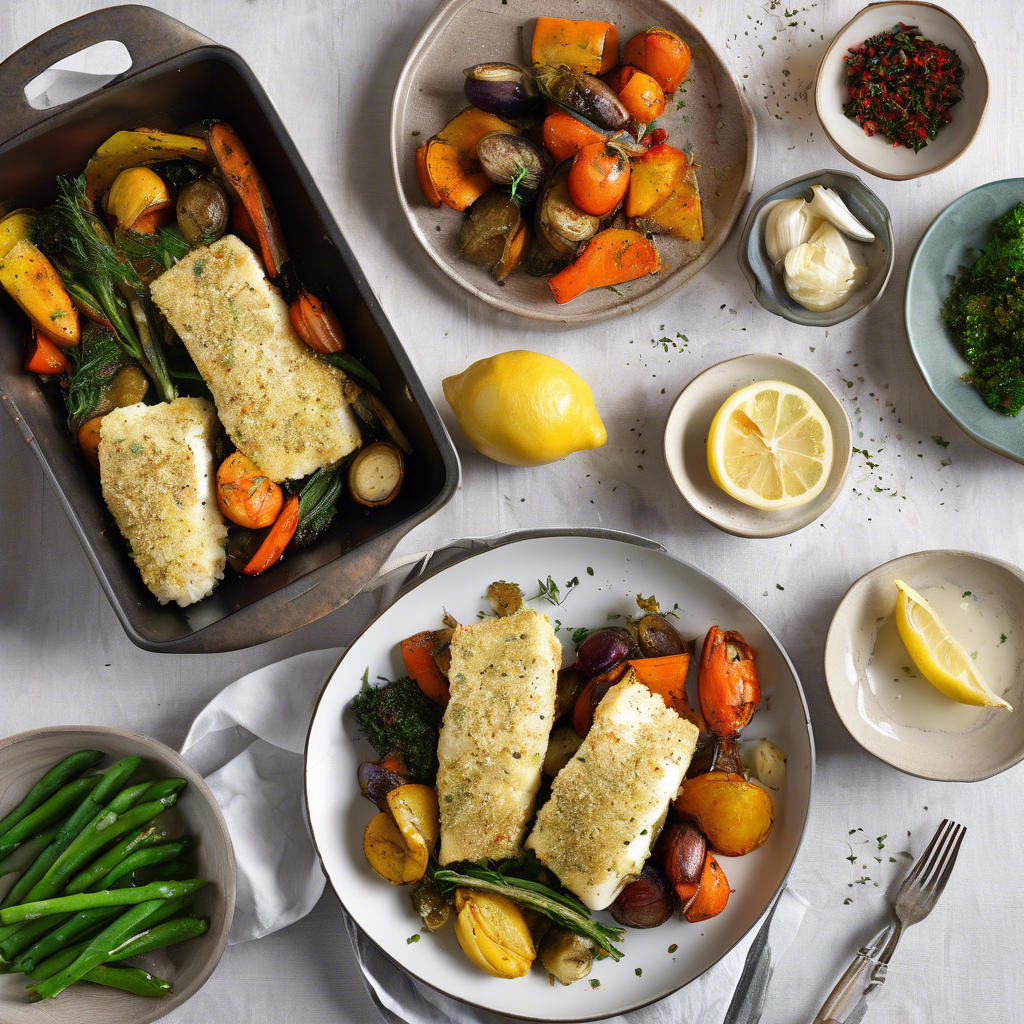 Lemon and Herb Crusted Baked Cod with Garlic Butter Roasted Vegetables